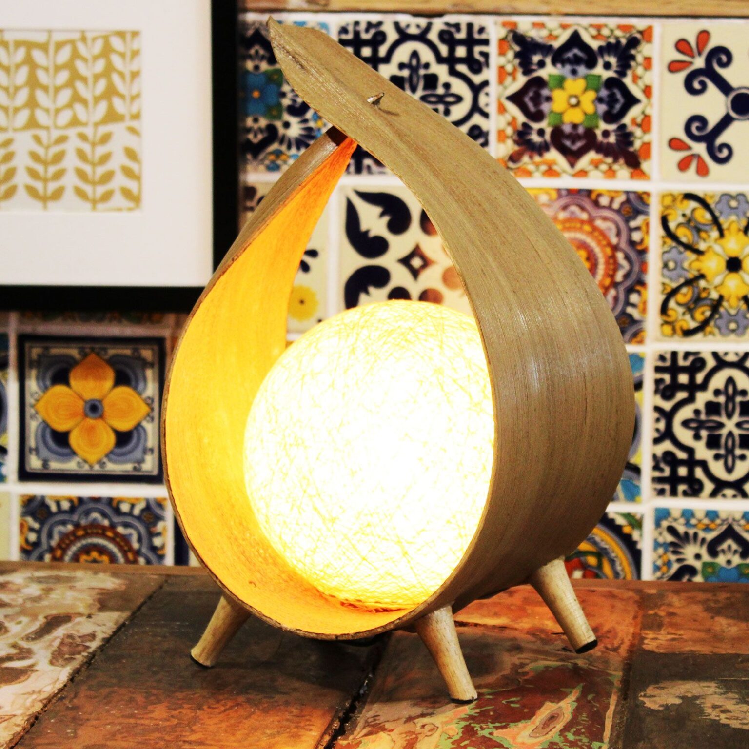 Natural Coconut Table Lamp – Handcrafted Wrapover Design - Allsop Furniture